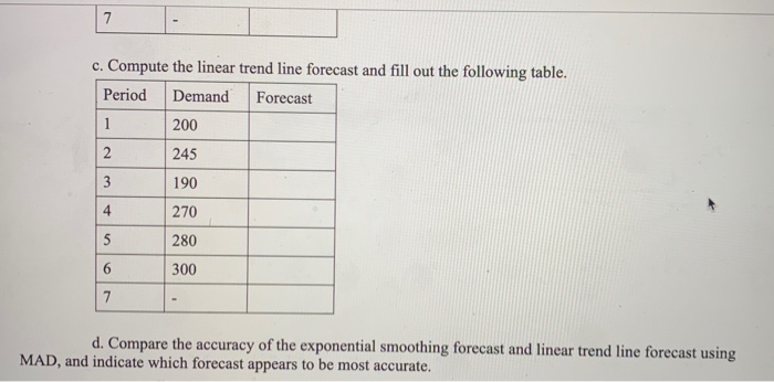 Solved c. Compute the linear trend line forecast and fill | Chegg.com