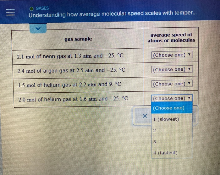 Solved O GASES Understanding how average molecular speed | Chegg.com