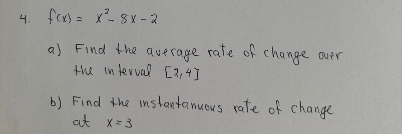 Solved f(x)=x2-8x-2 ﻿a) ﻿Find the average rate of change | Chegg.com