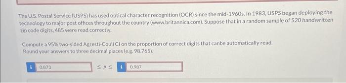 Solved The U.S. Postal Service (USPS) has used optical | Chegg.com