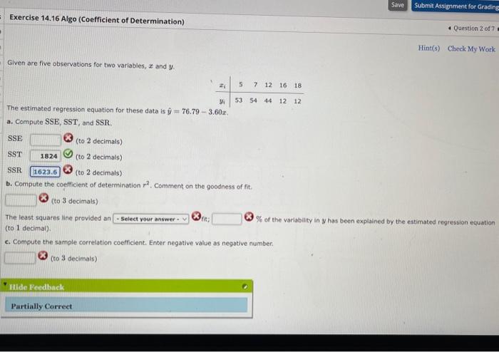 Solved Hint(s) Check My Work Given are five observations for | Chegg.com