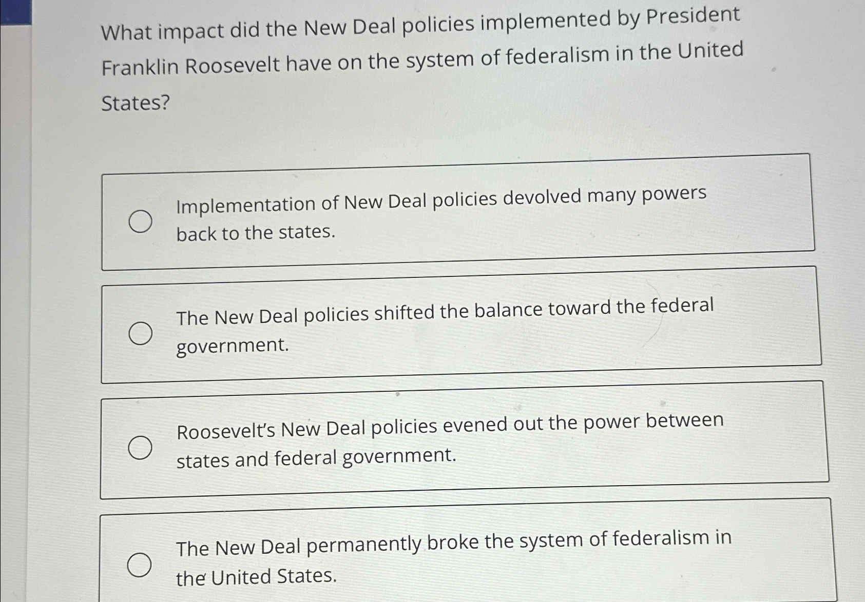 Solved What impact did the New Deal policies implemented by | Chegg.com