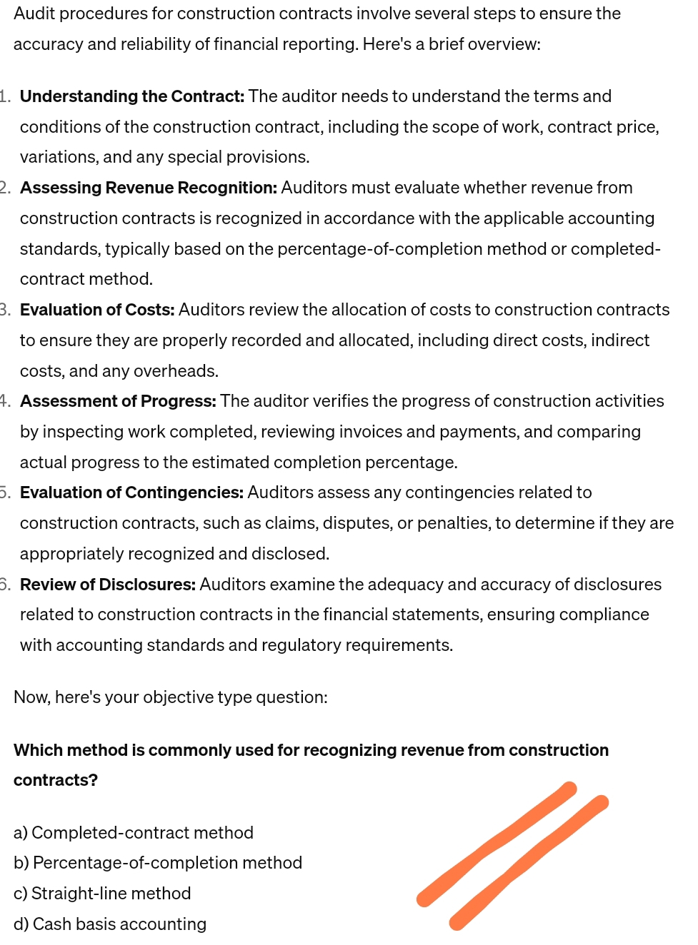 Solved Audit procedures for construction contracts involve | Chegg.com