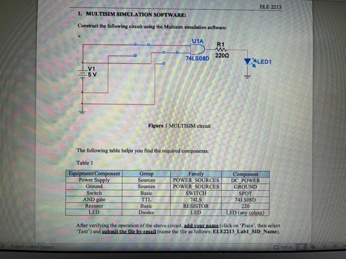ELE 2213 1. MULTISIM SIMULATION SOFTWARE: Construct | Chegg.com