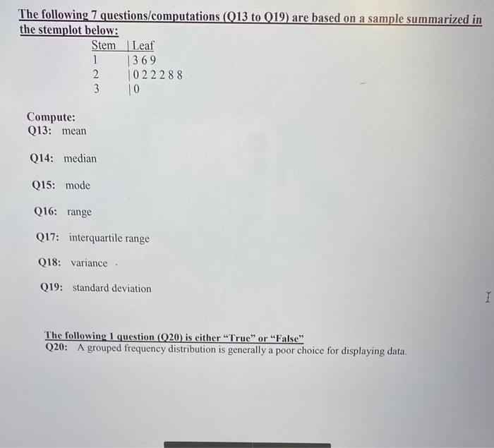 Solved The following 7 questions/computations (Q13 to Q19 ) | Chegg.com