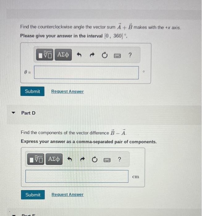 Solved Vector A has components Ax=1.25 cm,Ay=2.36 cm; vector | Chegg.com