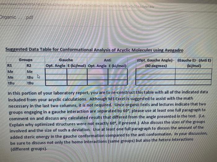 Suggested Data Table for Conformational Analysis of | Chegg.com