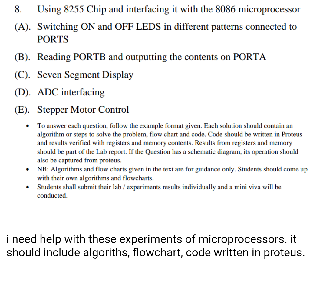 Solved 8. Using 8255 Chip and interfacing it with the 8086 | Chegg.com