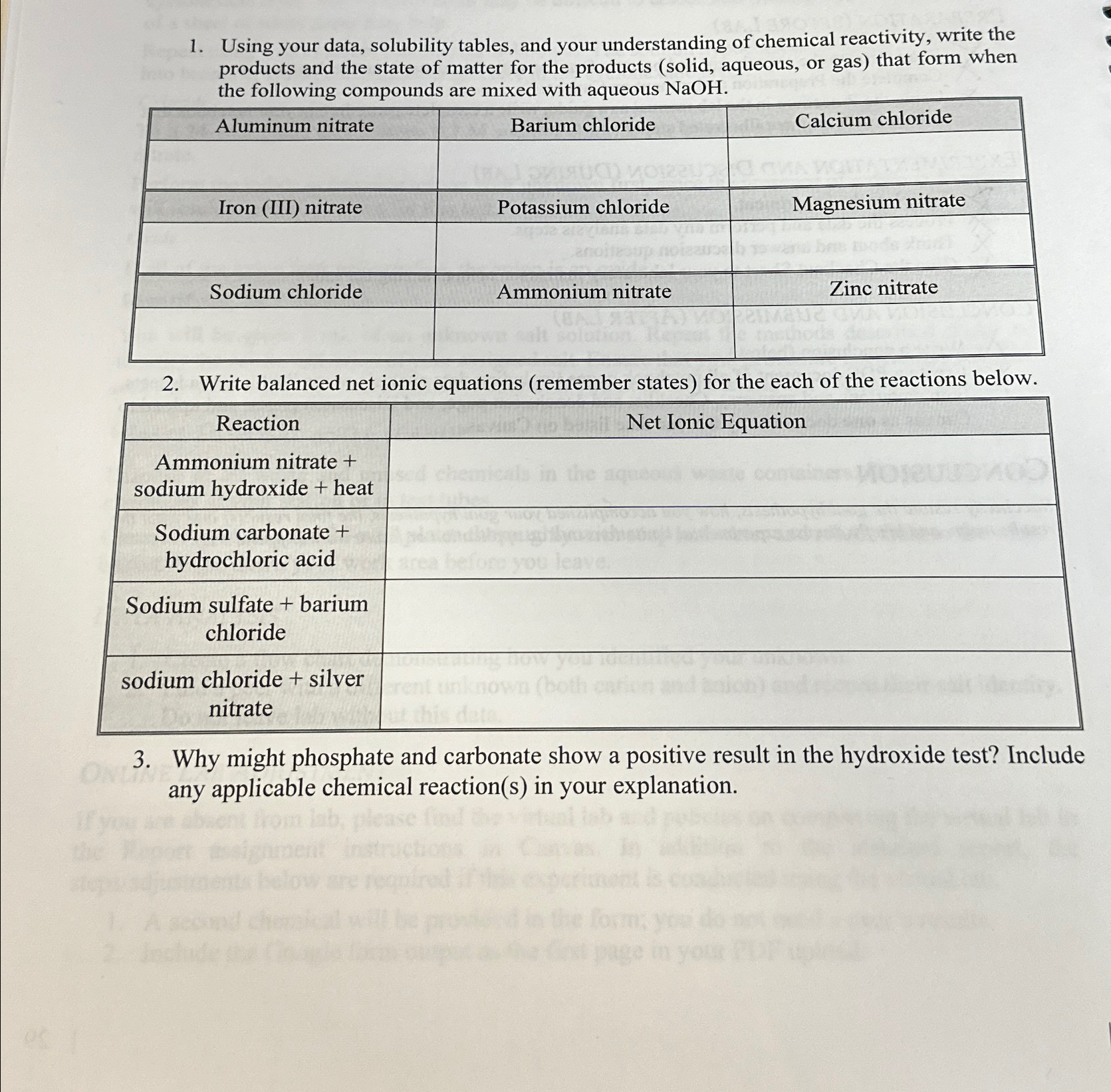 Solved Using your data, solubility tables, and your | Chegg.com