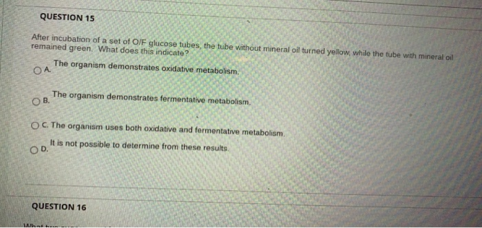 QUESTION 15 After incubation of a set of OJF glucose | Chegg.com