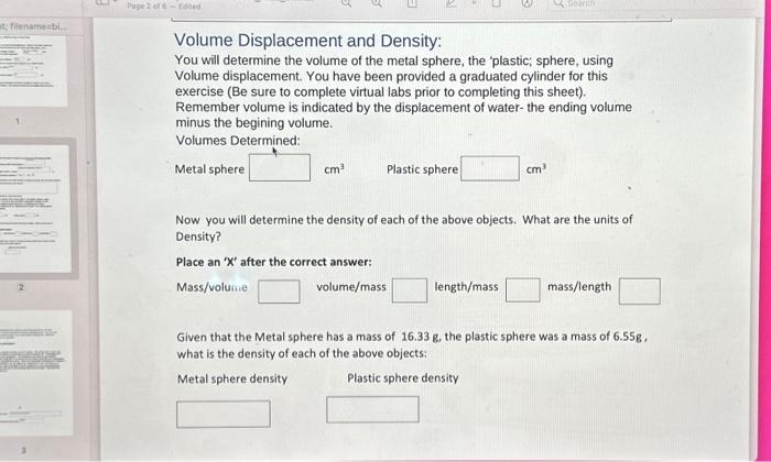 Solved Volume Displacement and Density: You will determine | Chegg.com