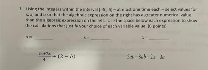 Solved 1. Using the integers within the interval [ -5, 5) - | Chegg.com