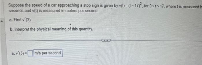 Solved Suppose the speed of a car approaching a stop sign is | Chegg.com