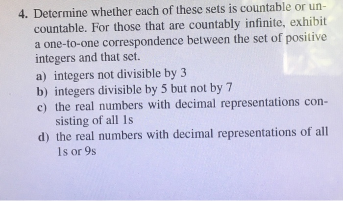 Solved 4. Determine whether each of these sets is countable | Chegg.com