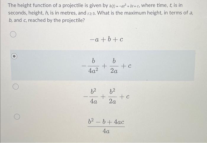 Solved The height function of a projectile is given by | Chegg.com