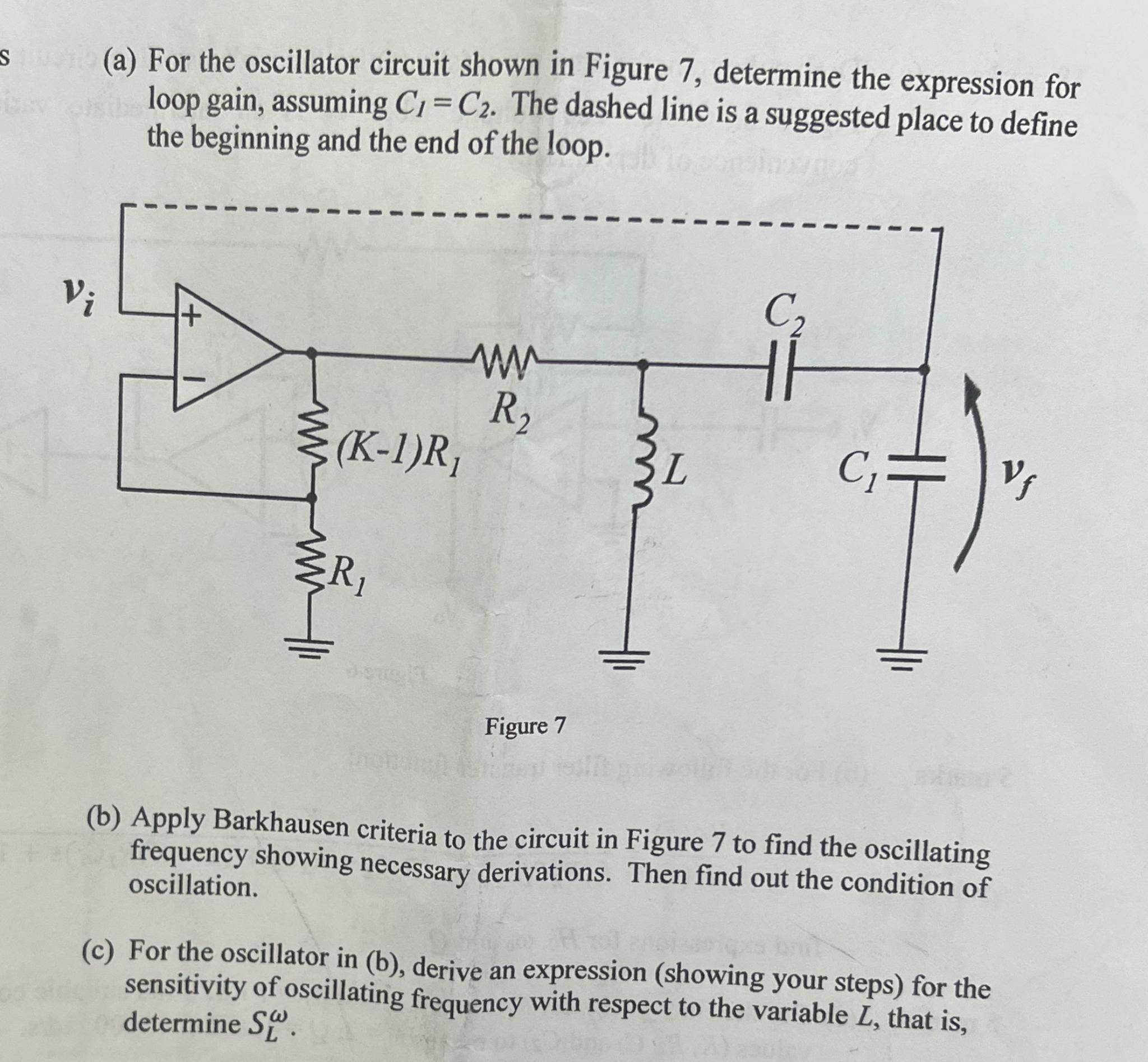 Solved (a) ﻿For the oscillator circuit shown in Figure 7, | Chegg.com