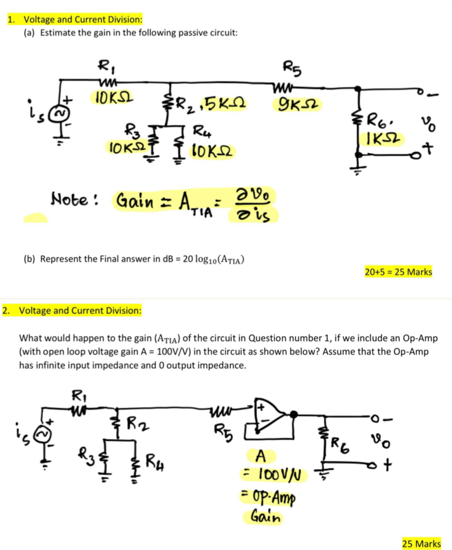 Solved Voltage and Current Division:(a) ﻿Estimate the gain | Chegg.com