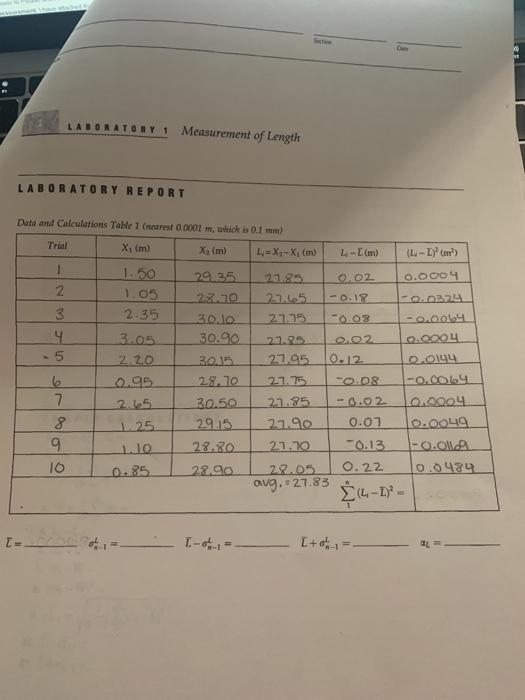 Solved LABORATORY 1 Measurement of Length LABORATORY REPORT | Chegg.com