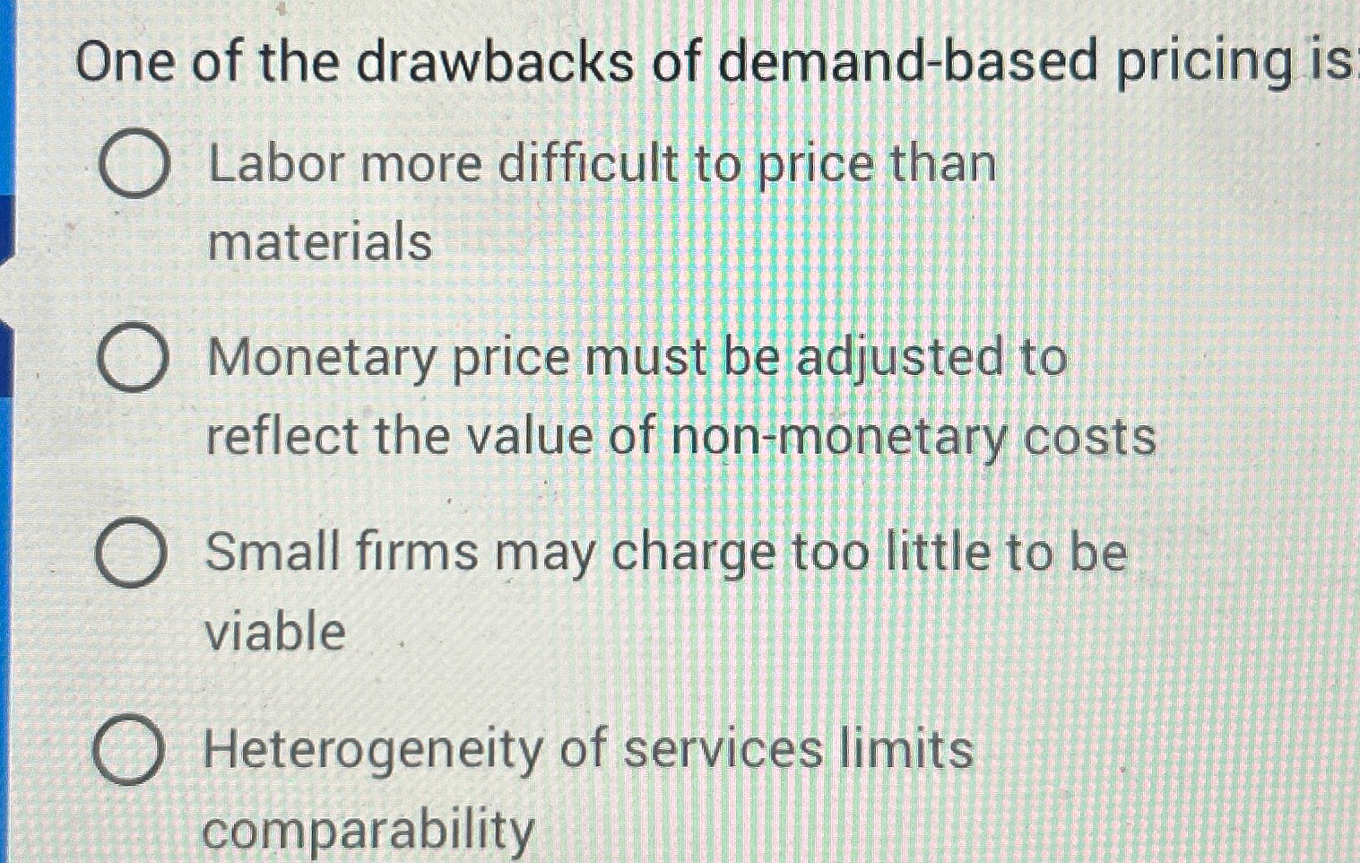 Solved One of the drawbacks of demand-based pricing isLabor | Chegg.com