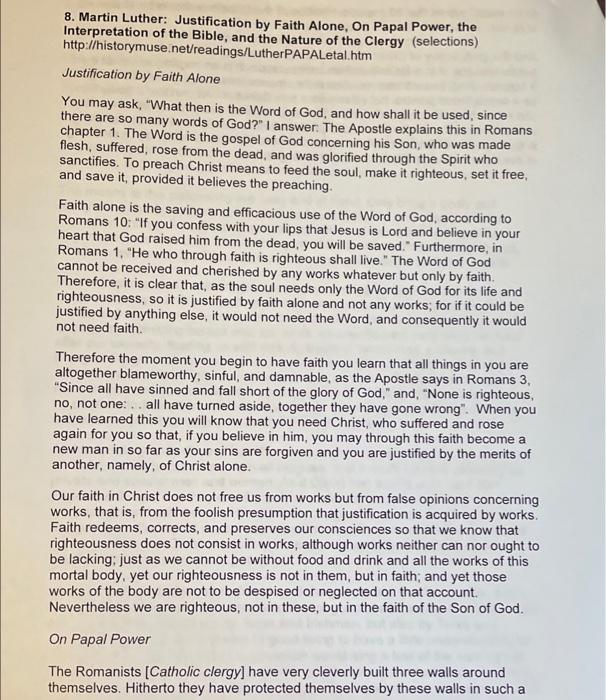 8. Martin Luther: Justification by Faith Alone, On | Chegg.com