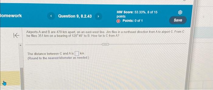 Solved Airports A and B are 470 km apart, on an east-west | Chegg.com