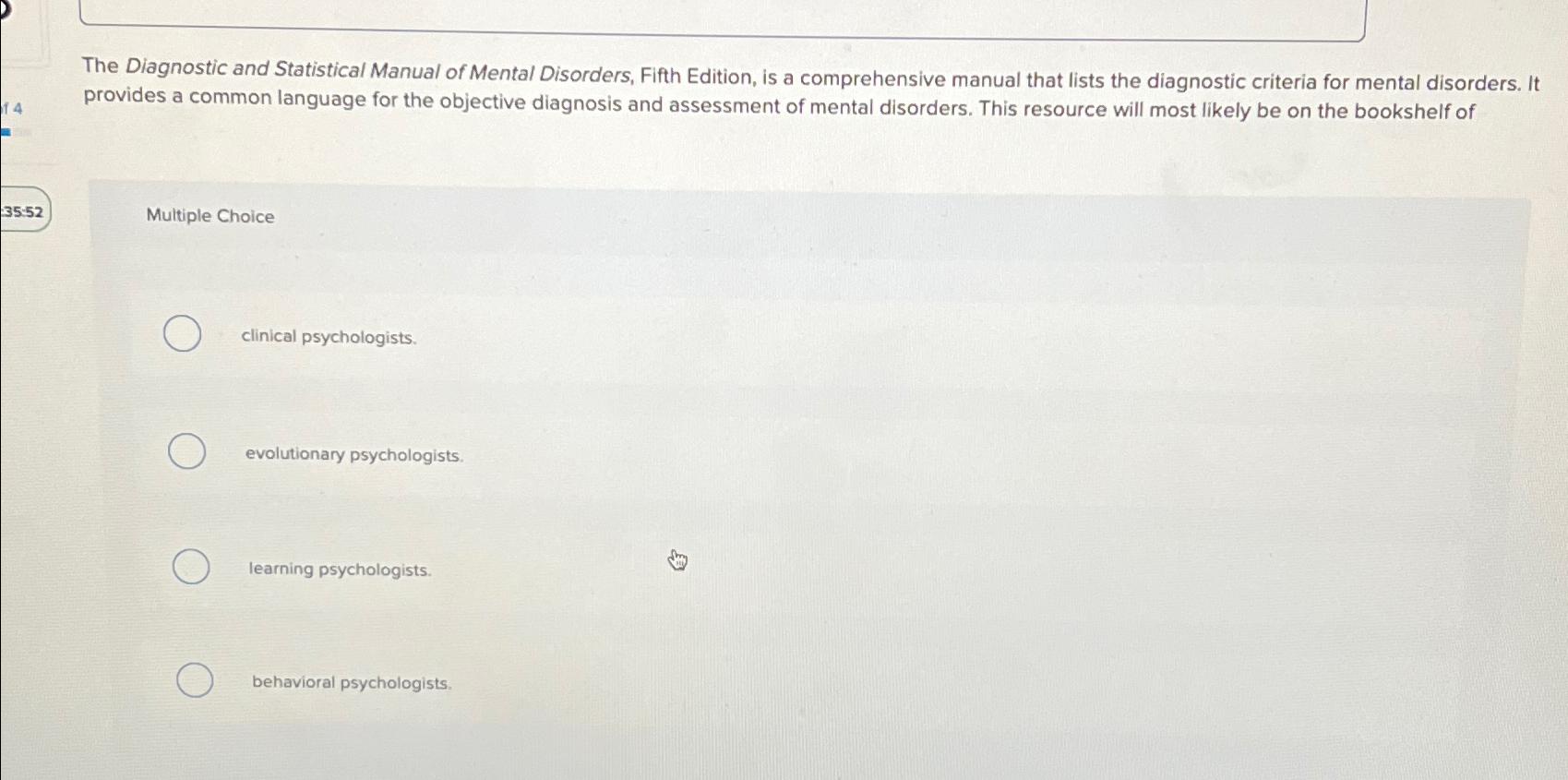 Solved The Diagnostic and Statistical Manual of Mental | Chegg.com