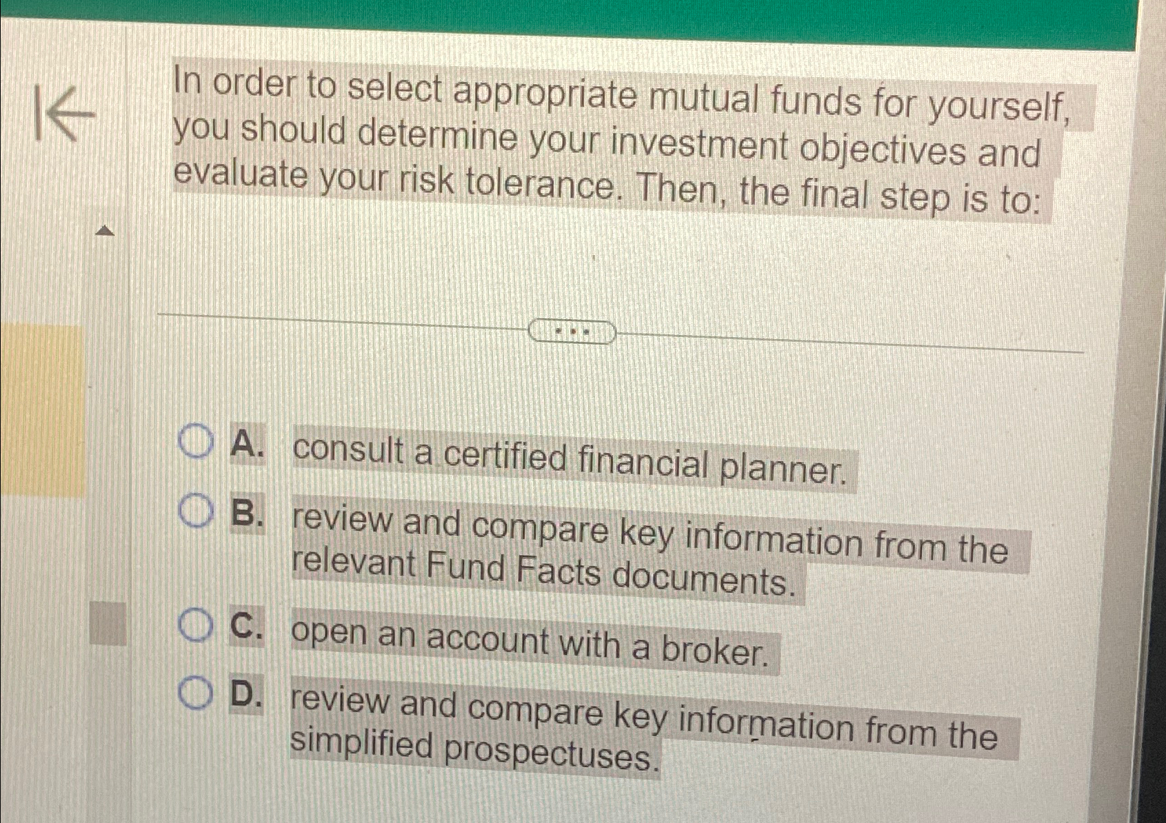 Solved In order to select appropriate mutual funds for | Chegg.com