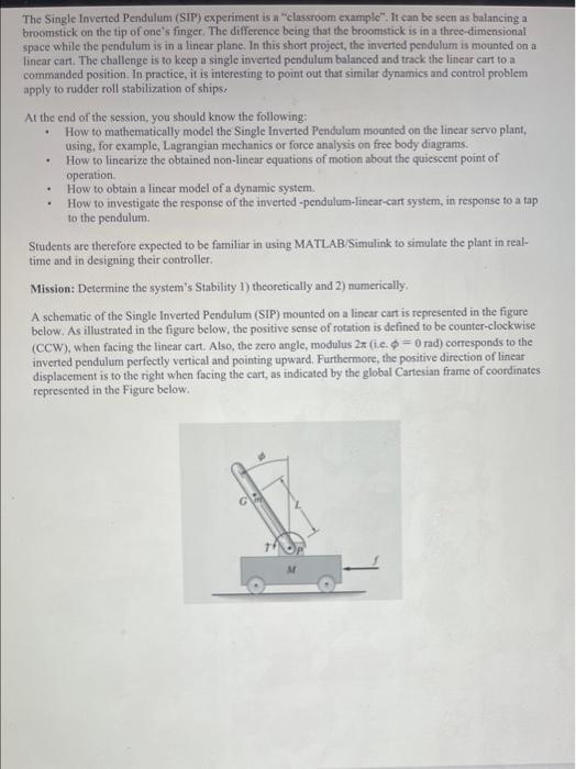 Solved . . . The Single Inverted Pendulum (SIP) experiment | Chegg.com