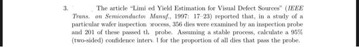Solved 3. "The article "Limi ed Yield Estimation for Visual | Chegg.com