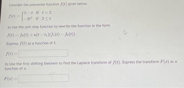 Solved Consider the piecewise function f(t) given below. | Chegg.com