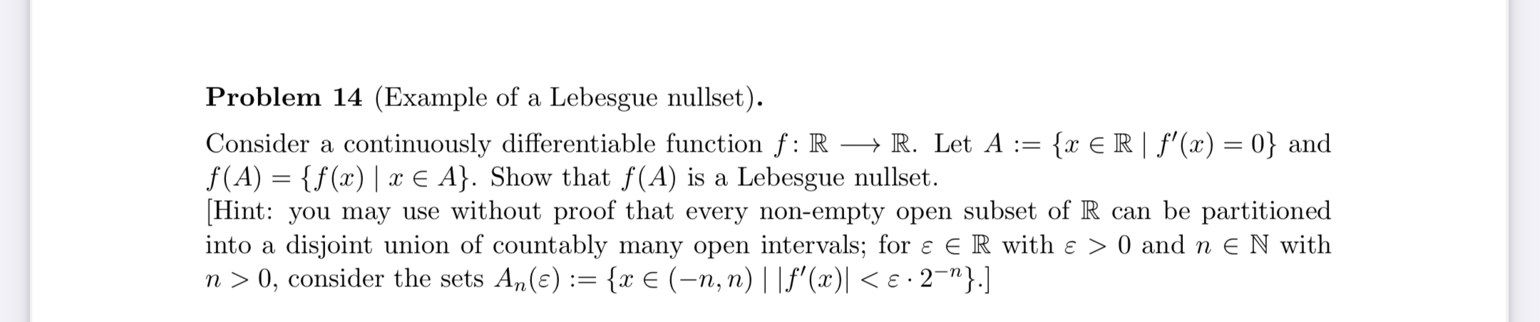 Solved Problem 14 (Example of a Lebesgue nullset).Consider a | Chegg.com