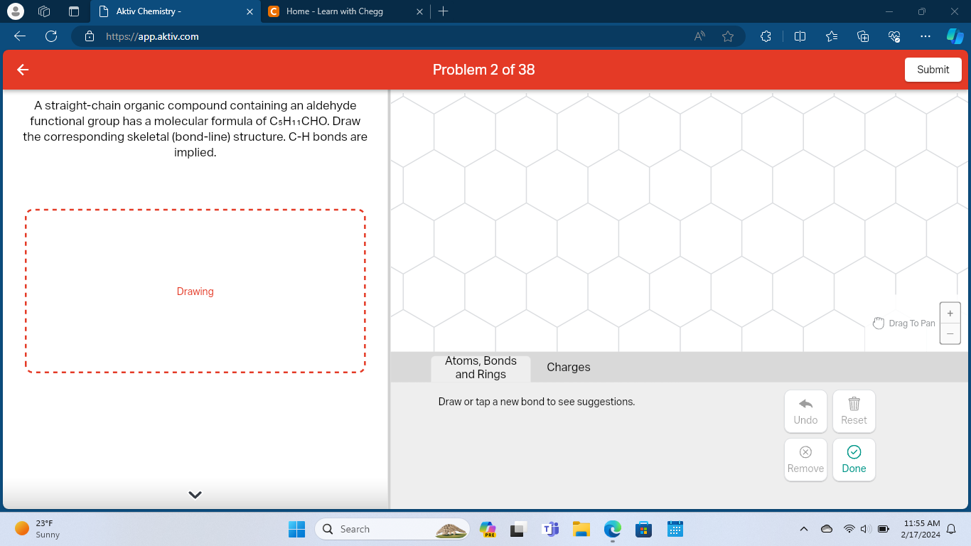 Solved A straight-chain organic compound containing an | Chegg.com