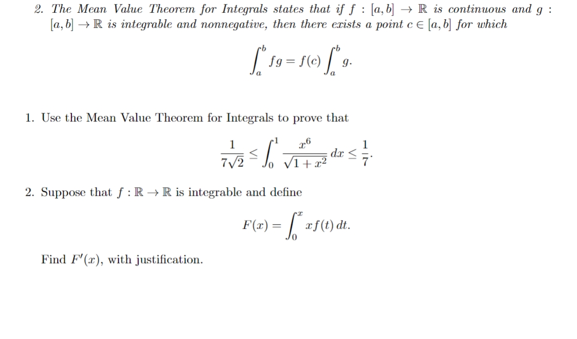 Solved The Mean Value Theorem for Integrals states that if | Chegg.com