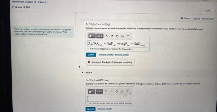 Solved AgNO3[aq) and NaF(aq) Express your answer as a | Chegg.com