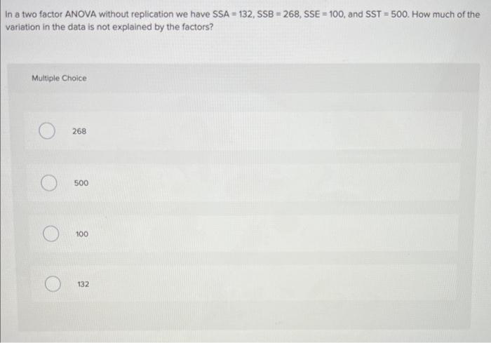 Solved In A Two Factor Anova Without Replication We Have 6208
