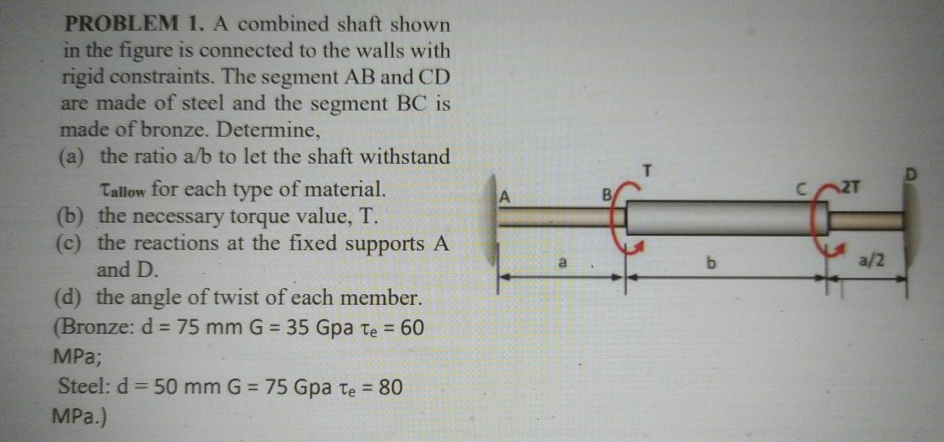 Solved C 2T PROBLEM 1. A combined shaft shown in the figure | Chegg.com