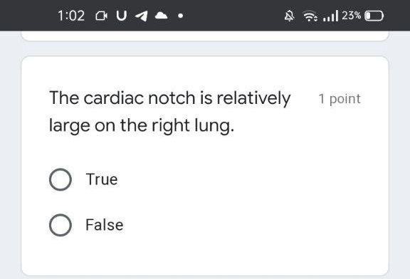 Solved 1:02 OU 1 ق%23 ال 1 point The cardiac notch is | Chegg.com