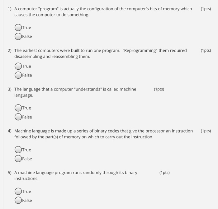 Solved (1pts) 1) A computer "program" is actually the | Chegg.com
