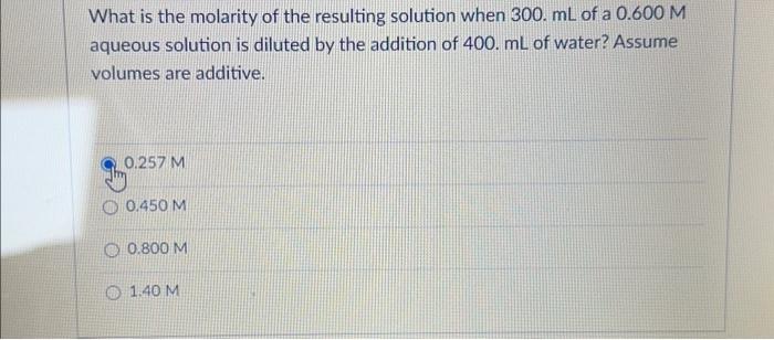 Solved What is the molarity of the resulting solution when | Chegg.com