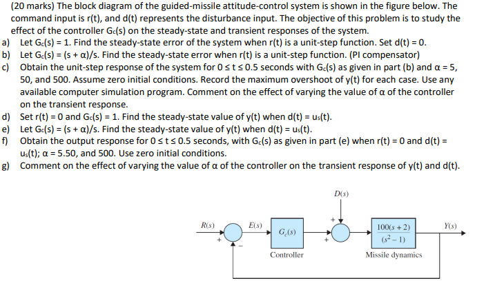 Solved (20 ﻿marks) ﻿The block diagram of the guided-missile | Chegg.com