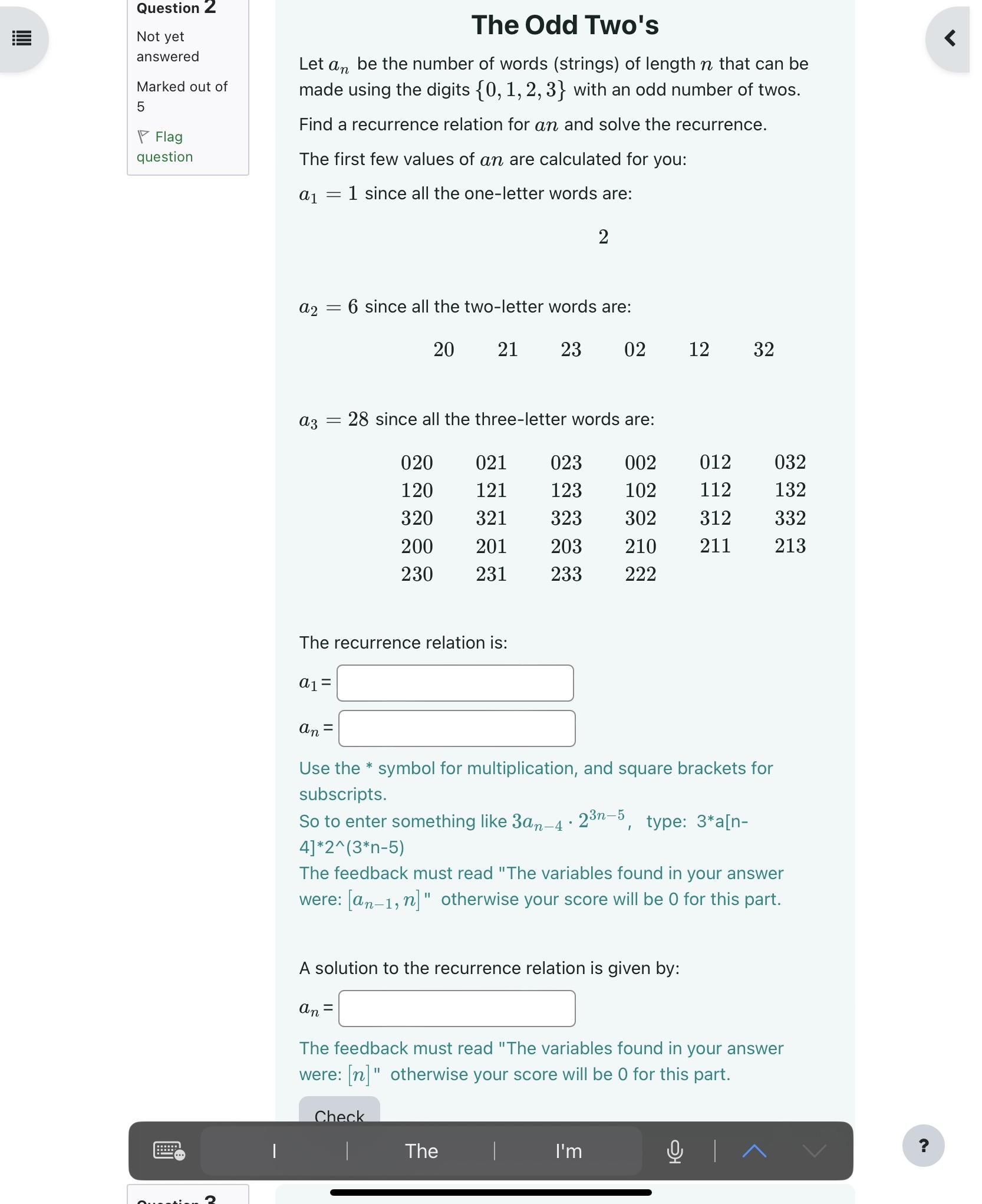 Solved The Odd Two'sLet an ﻿be the number of words (strings) | Chegg.com