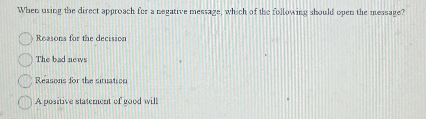 Solved When using the direct approach for a negative | Chegg.com
