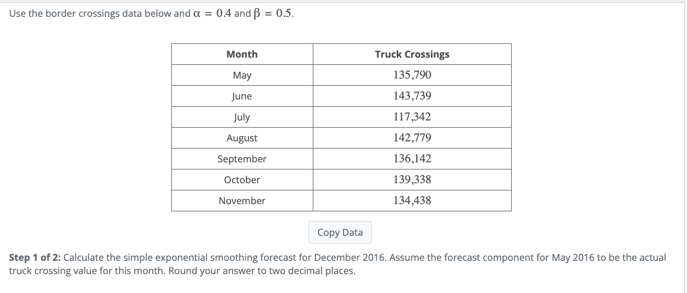 [Solved]: Use the border crossings data below and =0.4 and