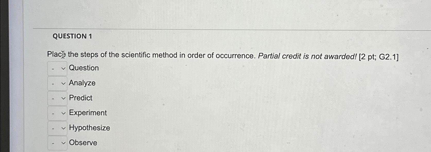 Solved QUESTION 1Place the steps of the scientific method in | Chegg.com