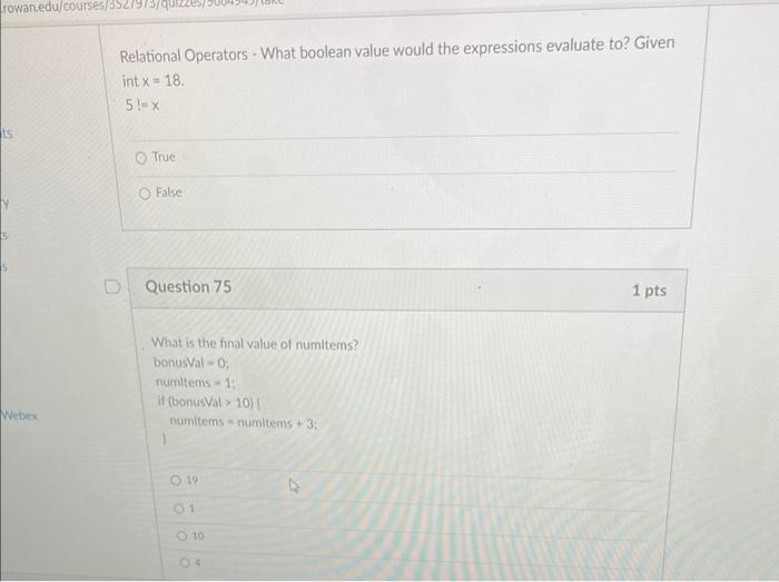 Solved Relational Operators - What boolean value would the | Chegg.com