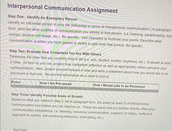 Interpersonal Communication Assignment Step One: | Chegg.com
