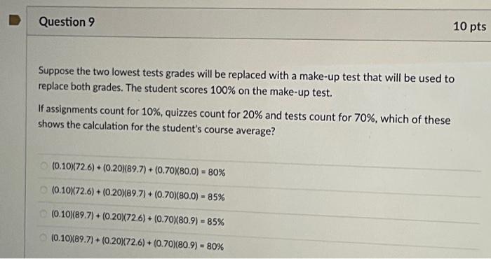 Solved Suppose the two lowest tests grades will be replaced | Chegg.com