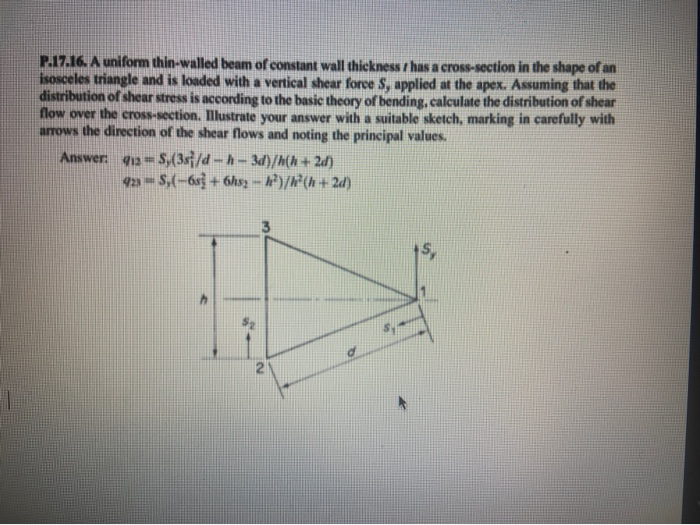 Solved P.17.16. A uniform thin-walled beam of constant wall | Chegg.com