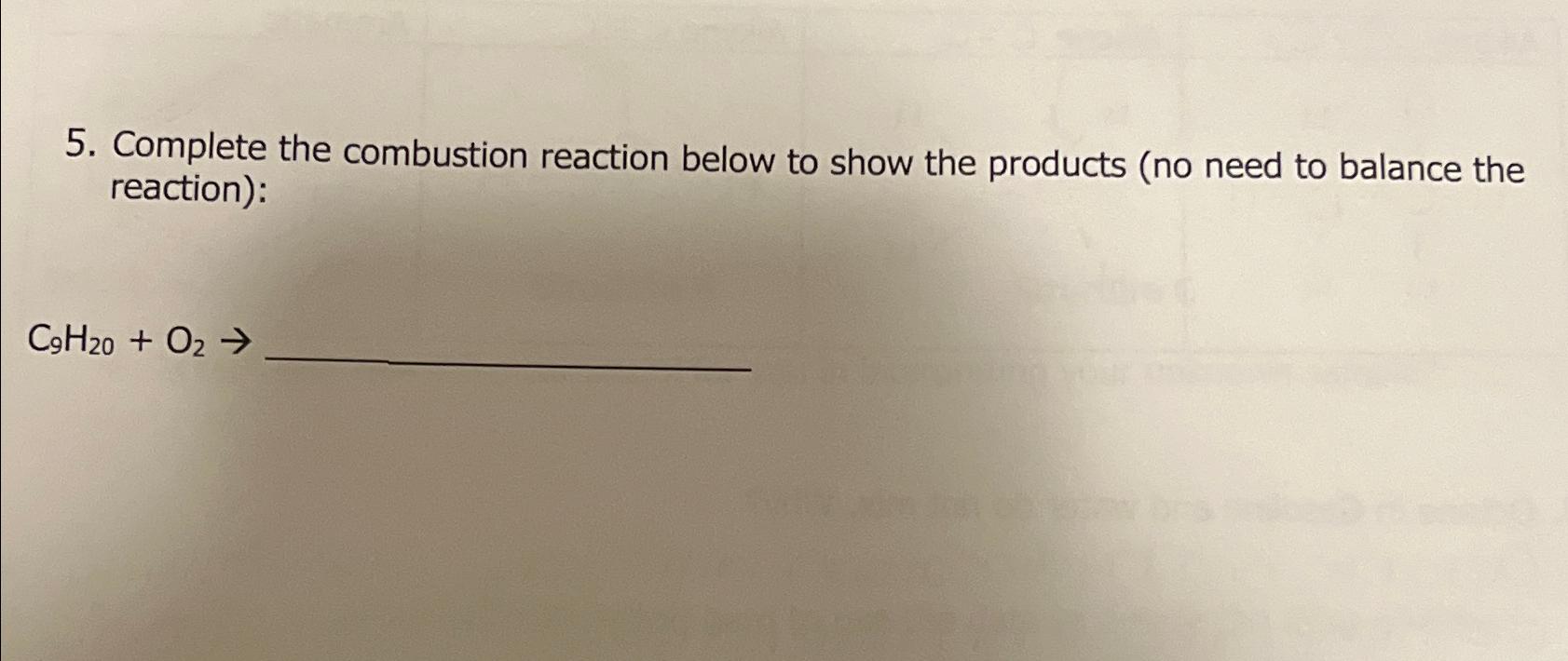 Solved Complete the combustion reaction below to show the | Chegg.com