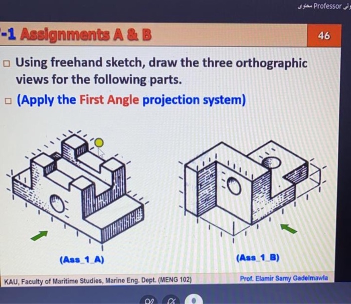 Solved Using freehand sketch, draw the three orthographic | Chegg.com